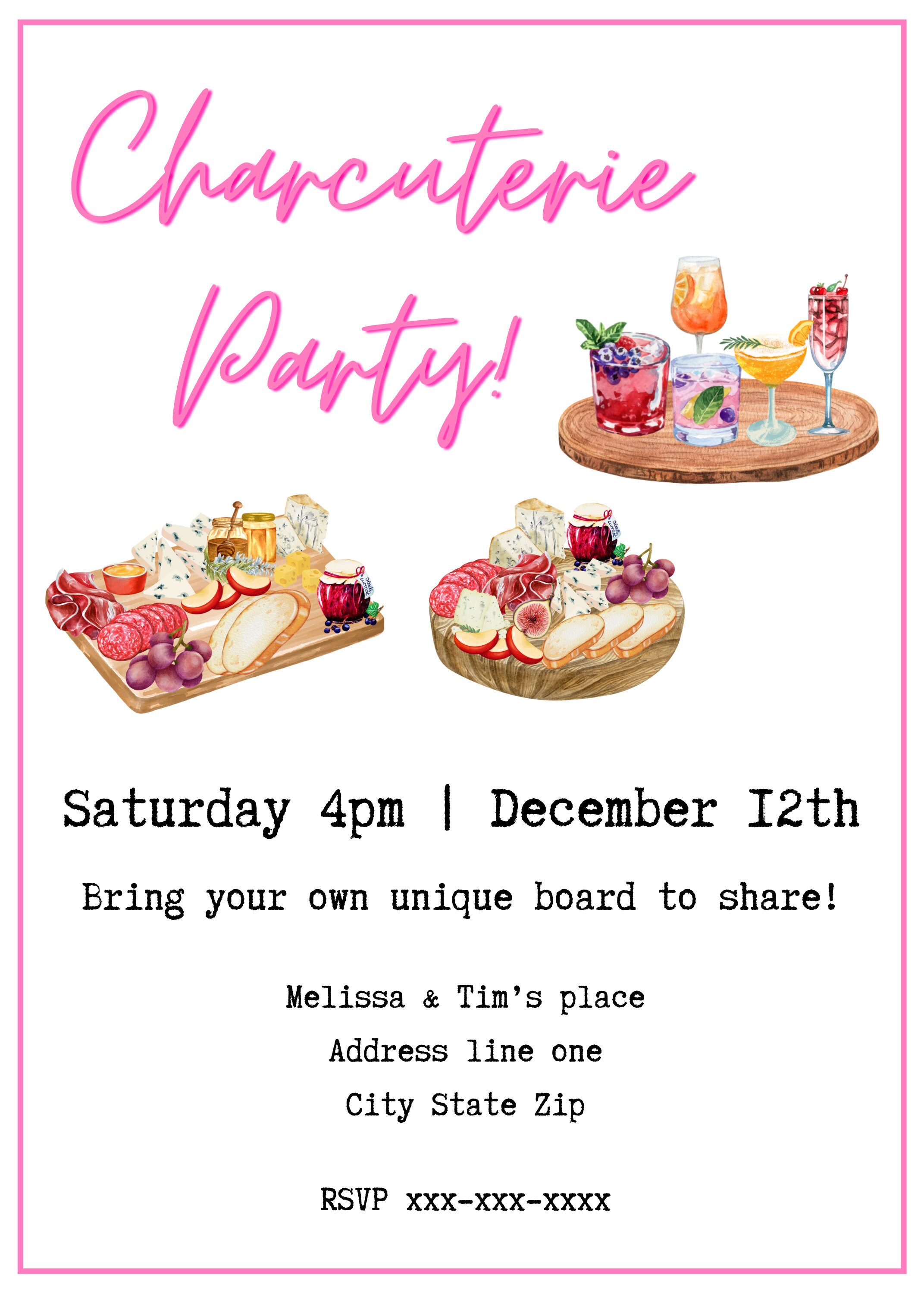 Charcuterie Party, Bring Your Own Board Girls Night Dinner Party Invite ...