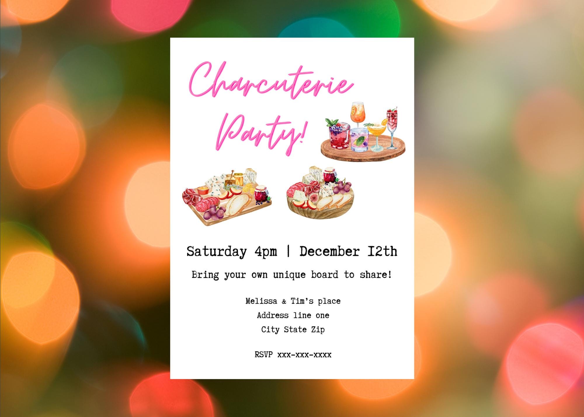 Charcuterie Party, Bring Your Own Board Girls Night Dinner Party Invite ...