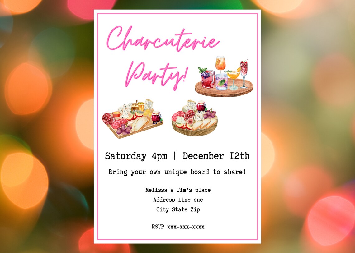 Charcuterie Party, Bring Your Own Board Girls Night Dinner Party Invite ...