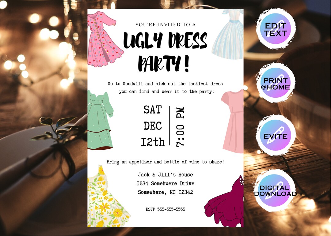Ugly Dress Party, Goodwill Dress Party Invite, Invitation, Girls Night ...