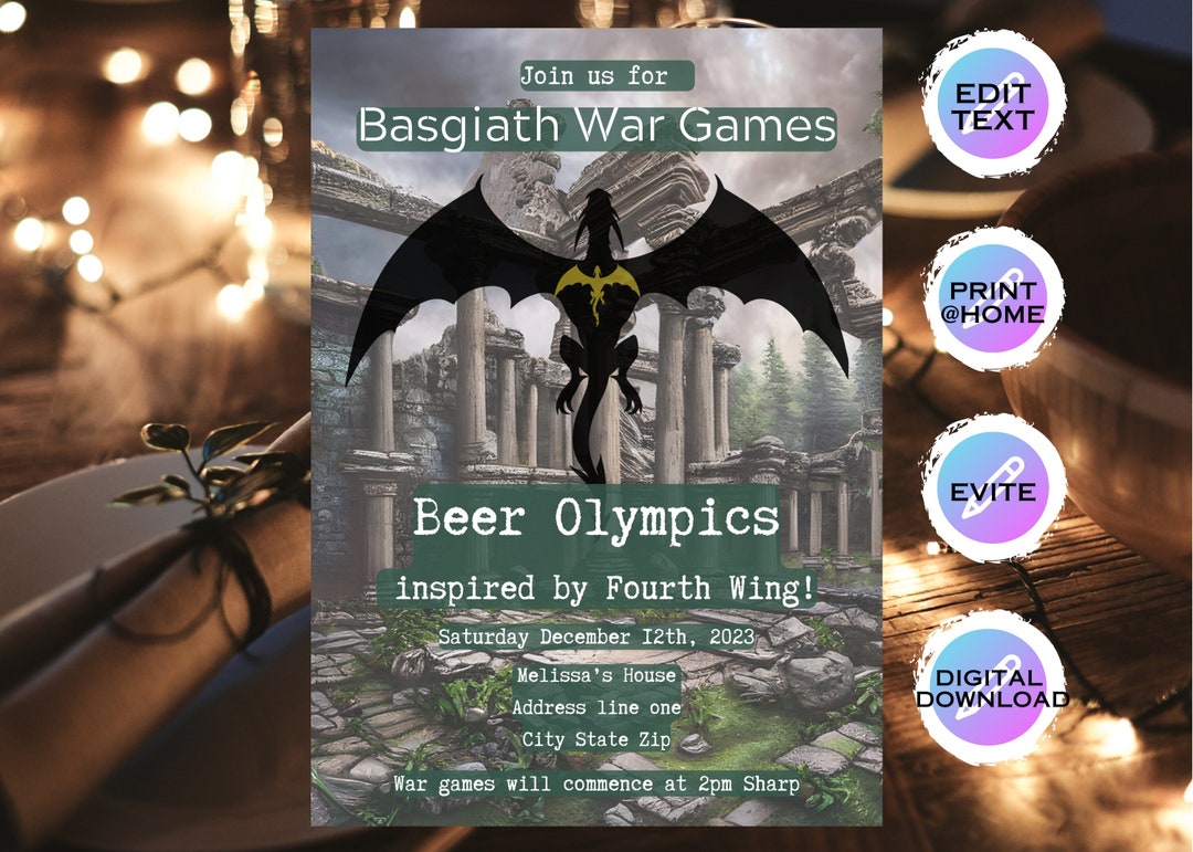 Fourth Wing, War Games, Basgiath College, Beer Olympic Party, Evite ...