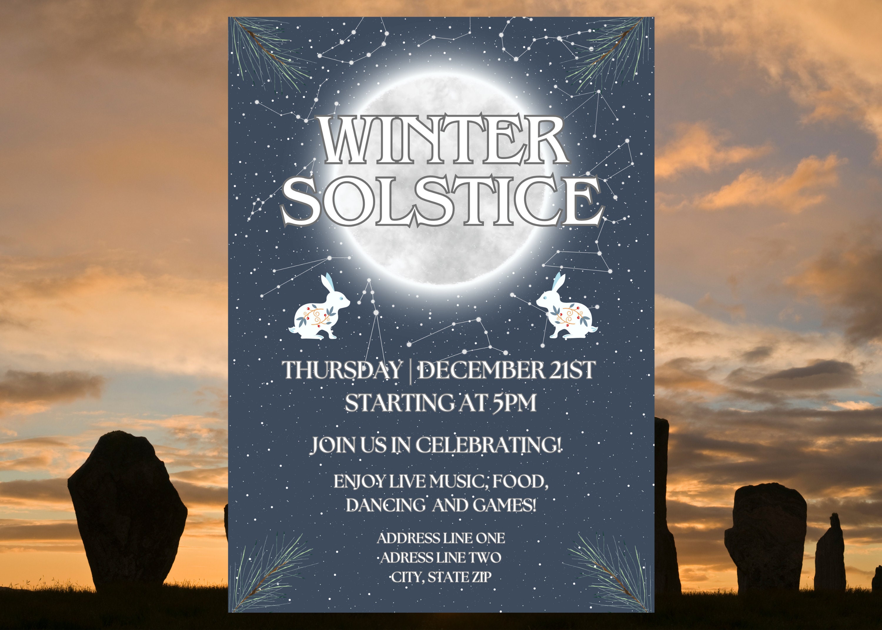 Winter Solstice Party Event Editable Template Digital Download - Etsy