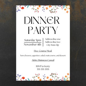 Dinner Party Invite Invitation Housewarming Editable Template Digital ...
