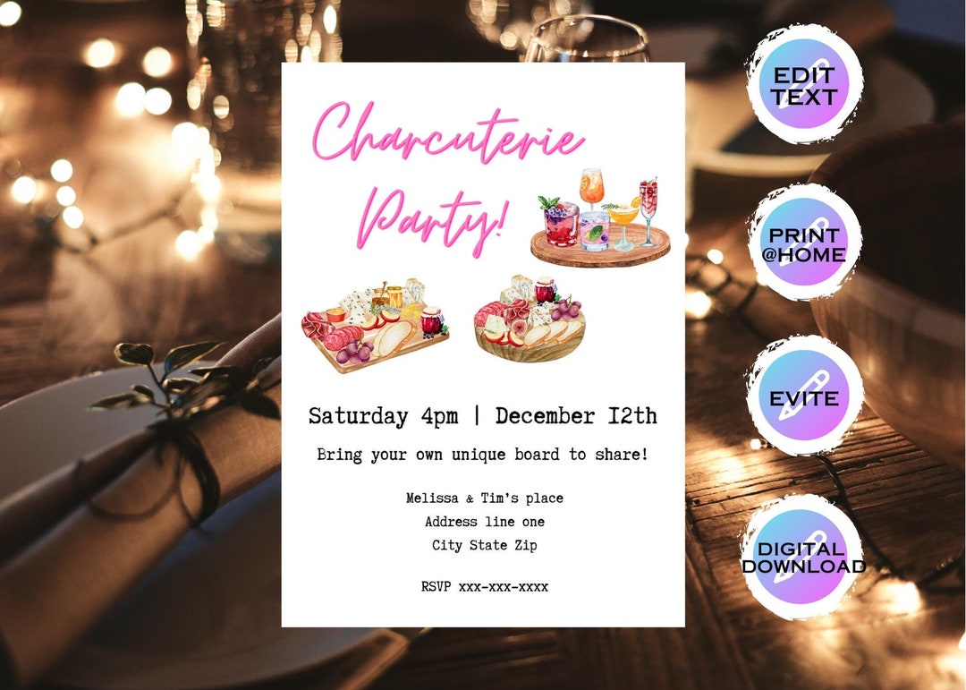 Charcuterie Party, Bring Your Own Board Girls Night Dinner Party Invite ...