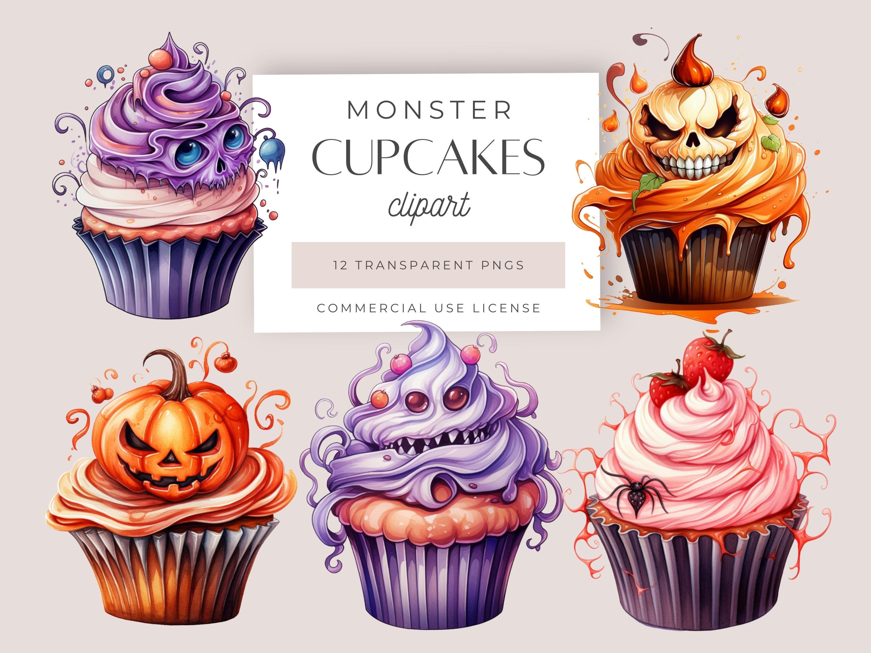 Halloween Monster Cupcake Clipart Spooky Bakery Clipart - Etsy