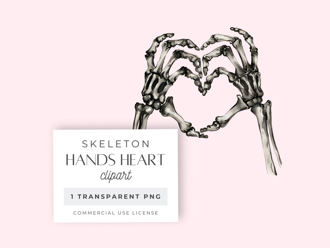 Skeleton Heart Hands Clip Art, Gothic Valentines Day Clipart, Halloween ...