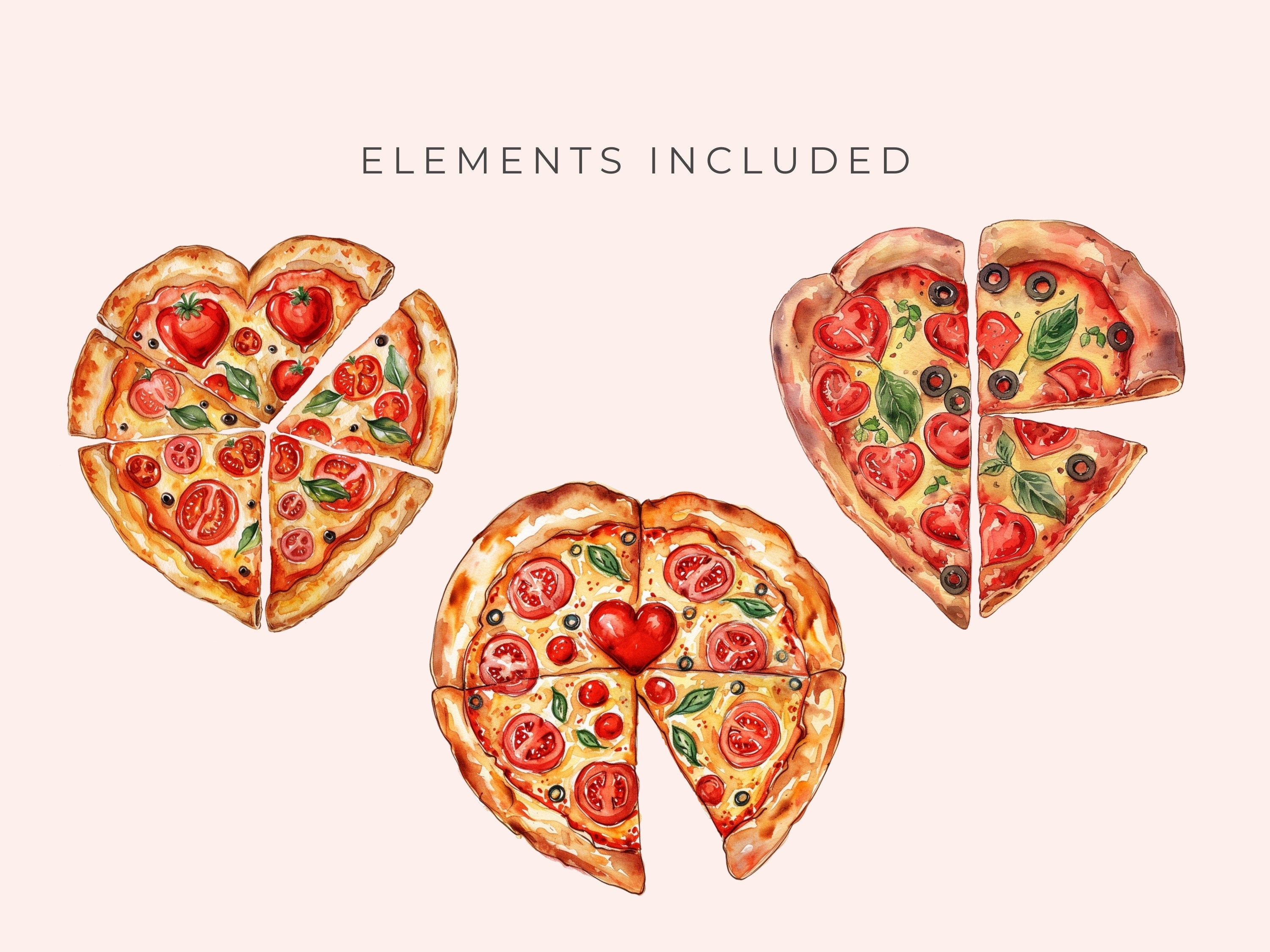 Heart Pizza Clipart, Valentines Day PNG, Pack of 13 Transparent Images ...