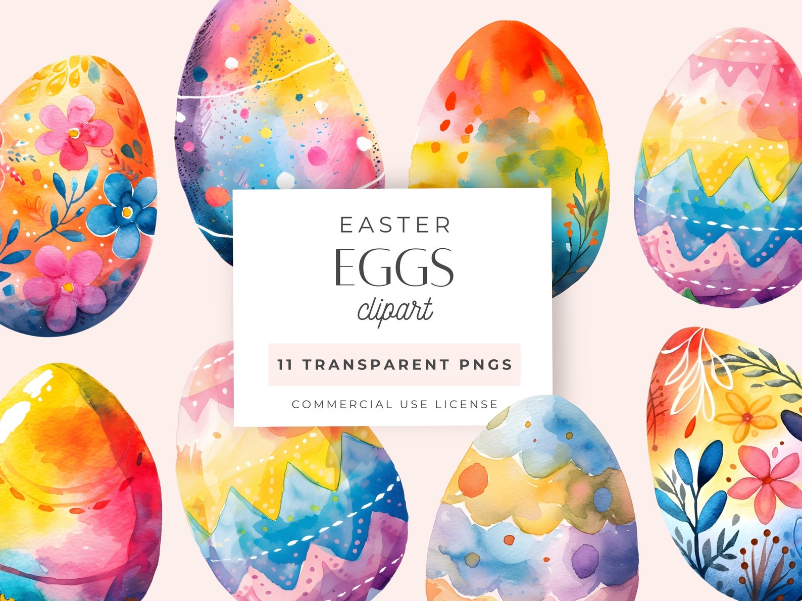 Easter Eggs Clip Art, Bright Painted Decorative Egg Pngs, Cute Floral ...