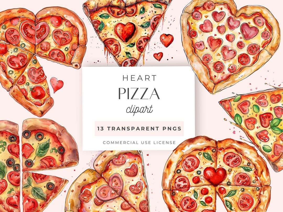 Heart Pizza Clipart, Valentines Day PNG, Pack of 13 Transparent Images ...