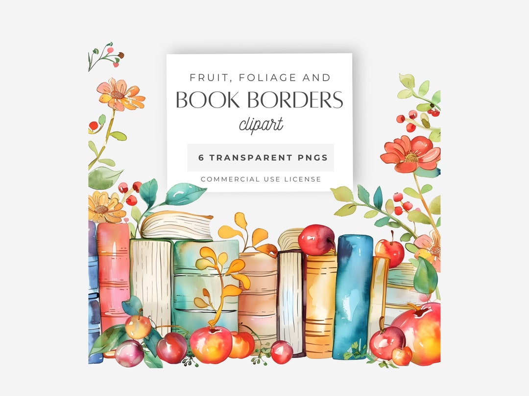 Book Borders PNG Clipart, Botanical Book Shelf, Watercolour Summer ...
