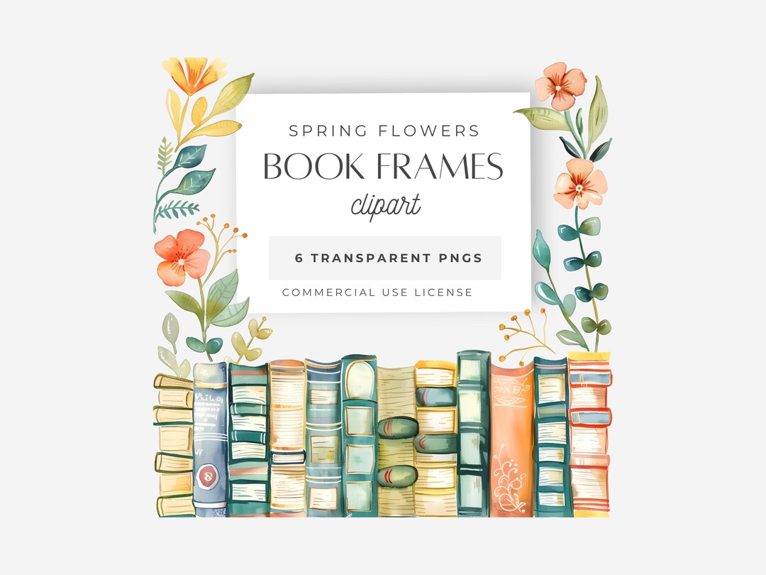 Spring Flower Border PNG, Botanical Book Shelf, Watercolour Wildflowers ...