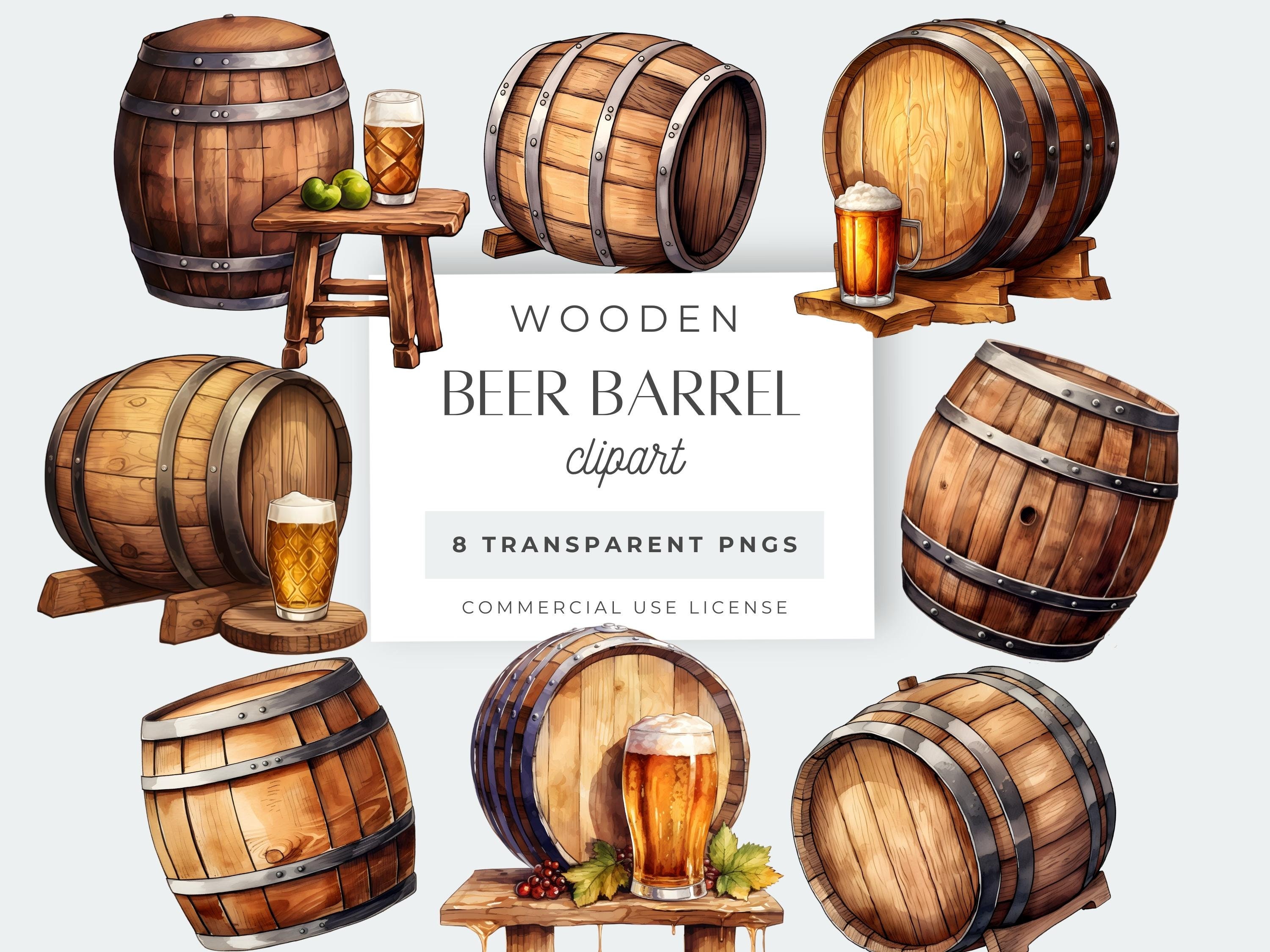 8 X Wooden Beer Barrel Clipart, Oak Barrels Watercolour Transparent ...
