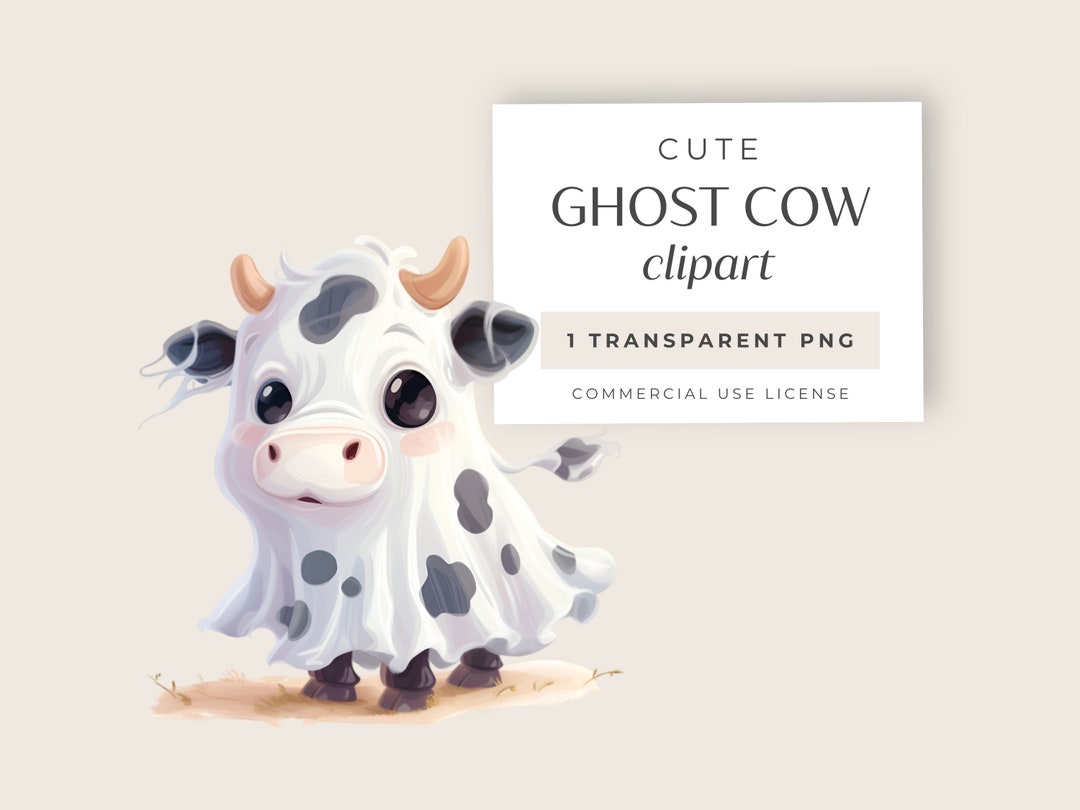 Ghost Cow PNG, Halloween Cow Clipart, 1 X Transparent Watercolour Image ...