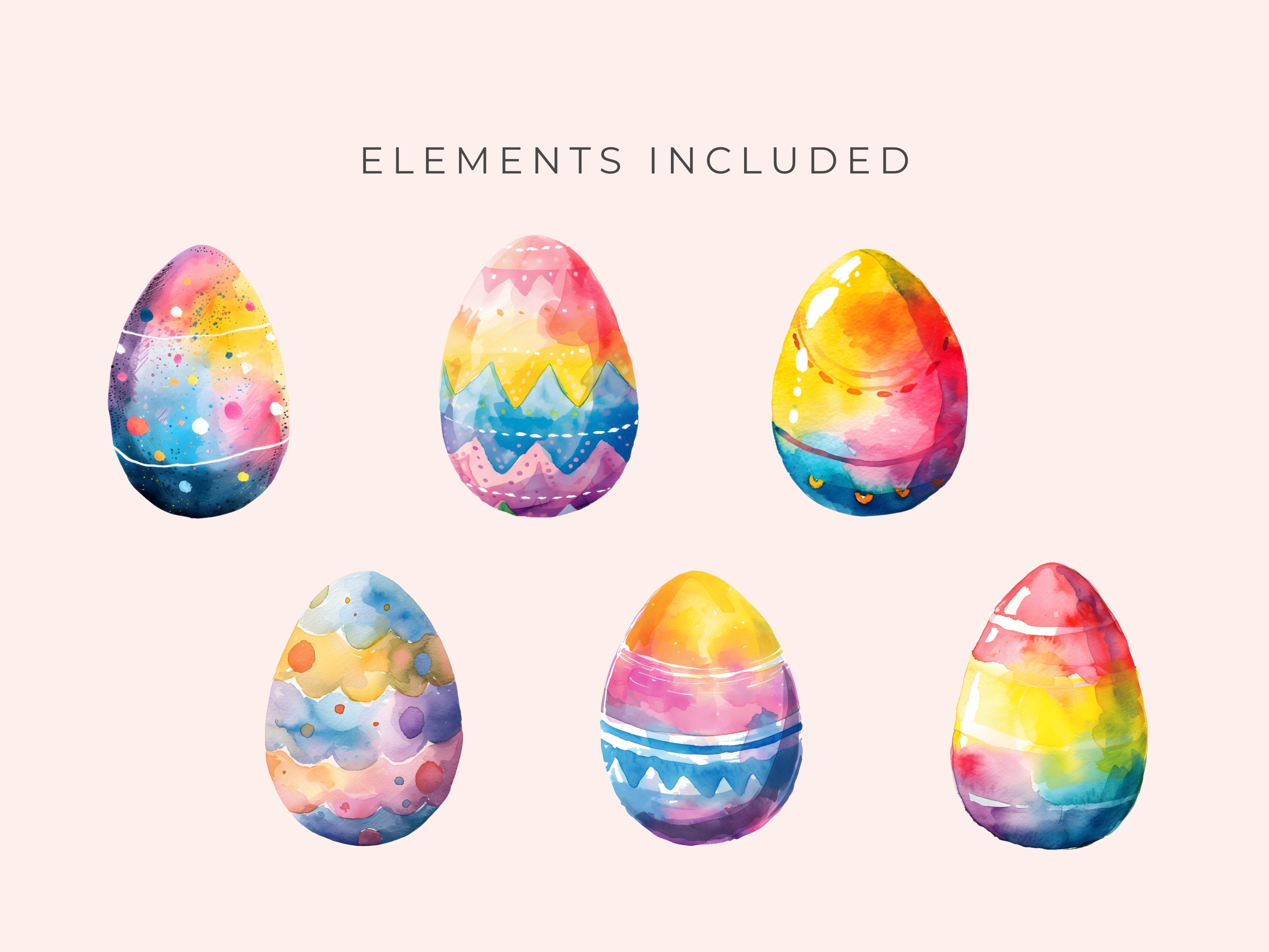 Colorful Easter Eggs Clipart, Rainbow Colours, Floral Watercolor Easter ...