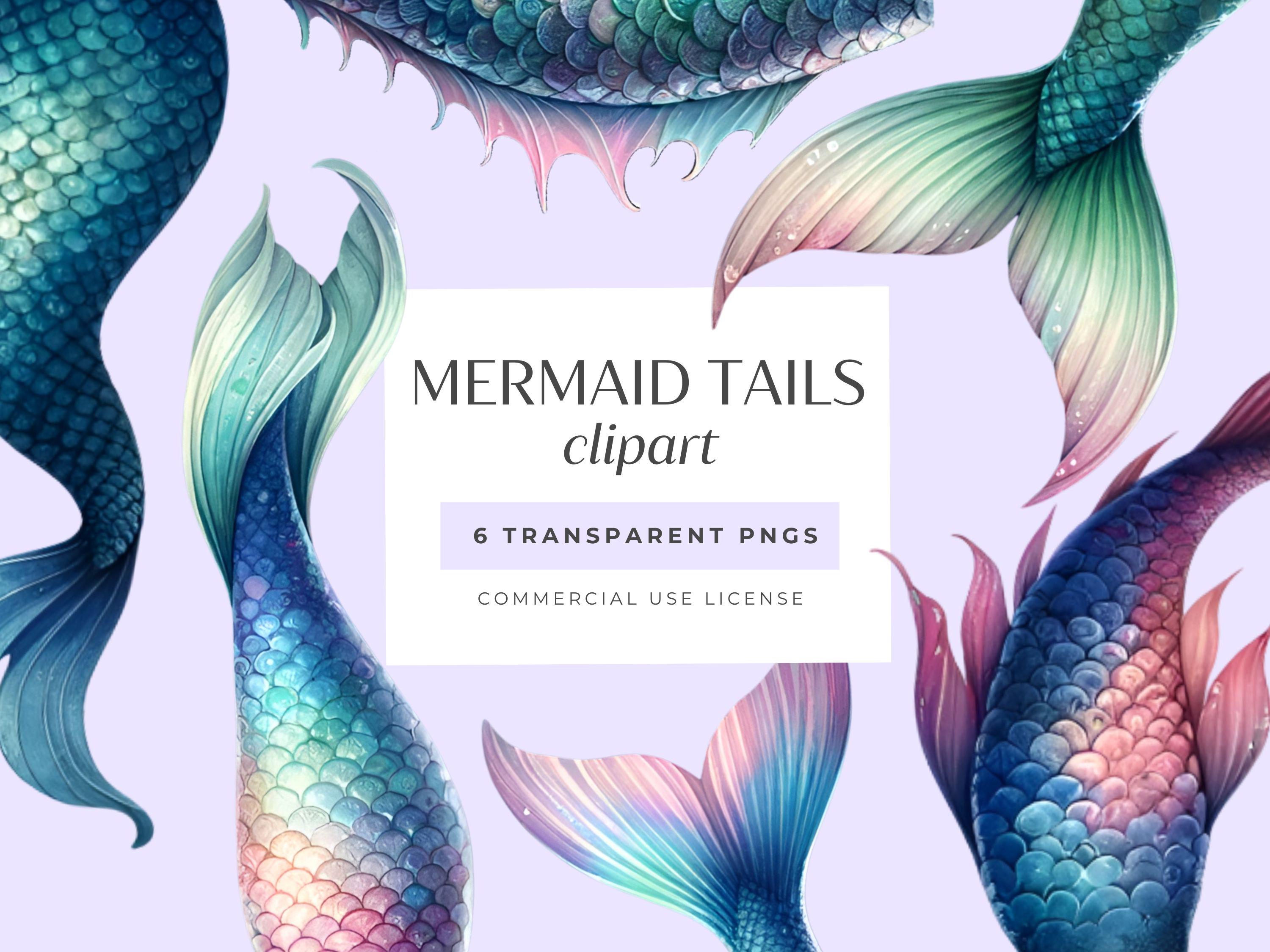 Watercolor Mermaid Tail Clipart, Fairytale Sea Creature, Underwater ...