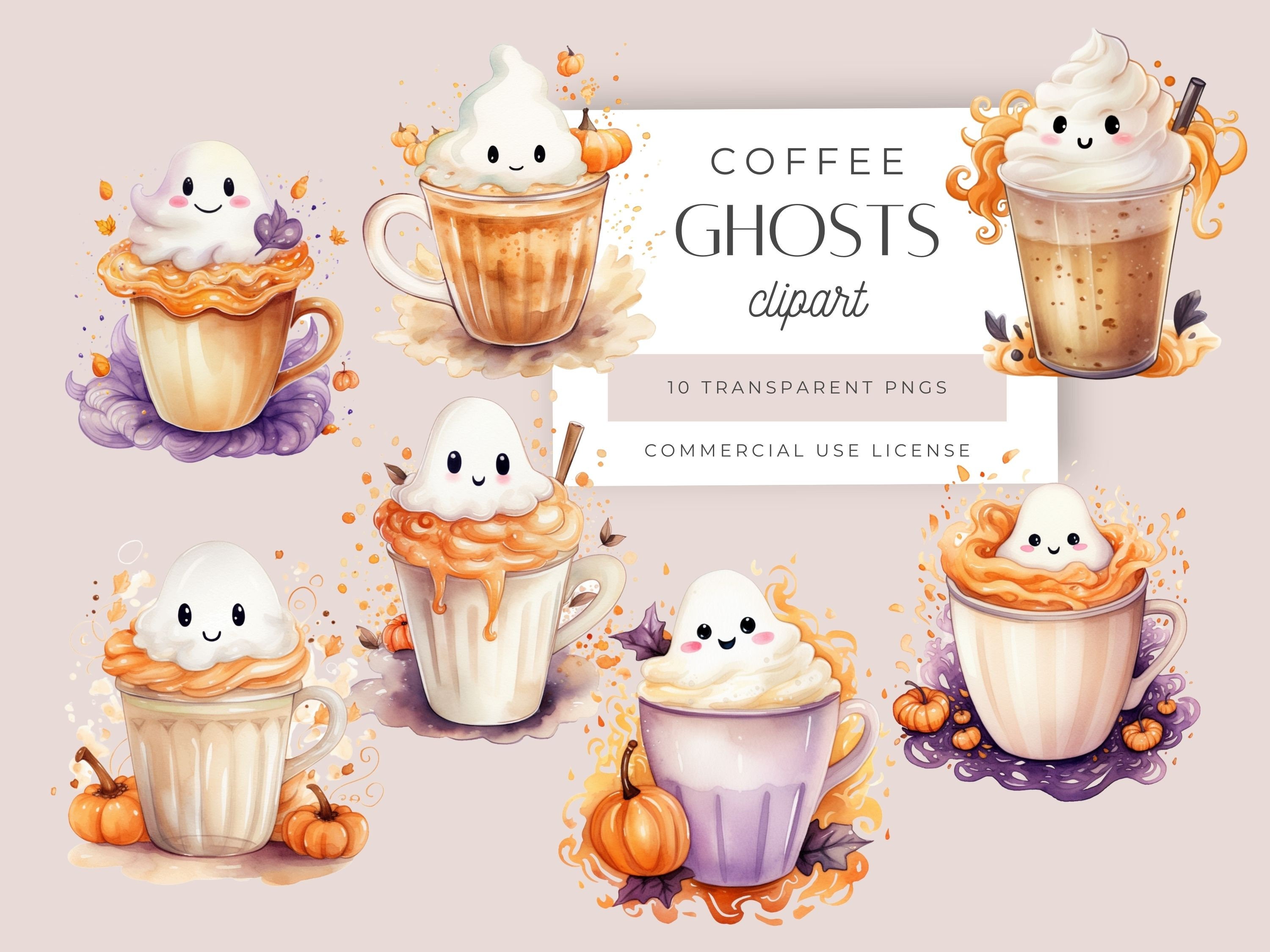 Cute Ghost Coffee Png, Halloween Latte Clipart, Iced Coffee Ghost Png ...