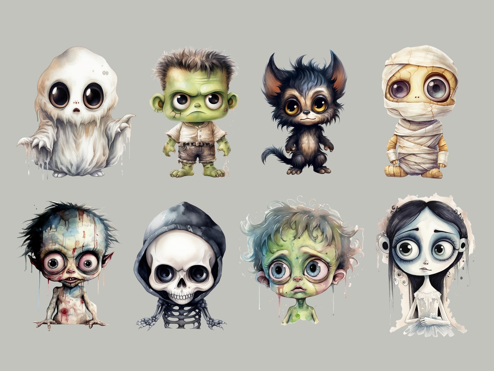 Halloween Creatures Clipart, Monster Watercolour Halloween Characters ...