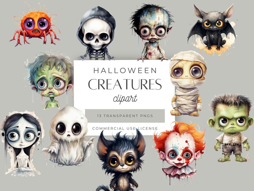 Halloween Creatures Clipart, Monster Watercolour Halloween Characters ...