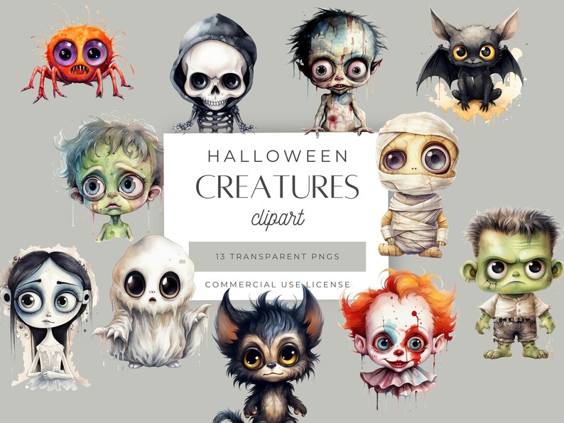 Halloween Creatures Clipart, Monster Watercolour Halloween Characters ...