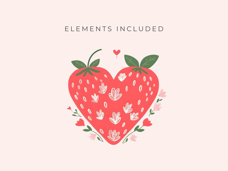 Strawberry Hearts Clipart, Sweet Valentine Clipart Bundle of 8 Images ...