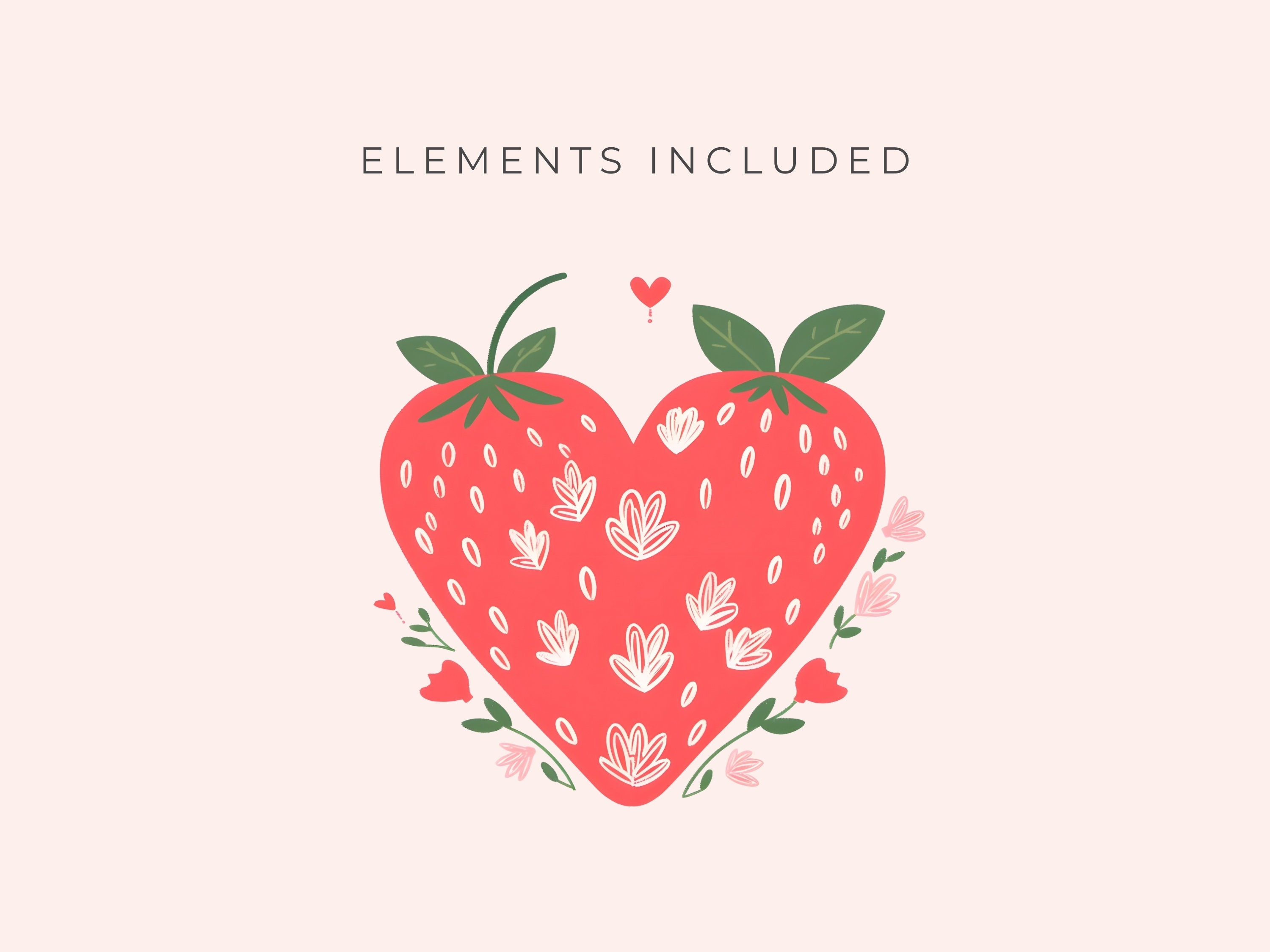 Strawberry Hearts Clipart, Sweet Valentine Clipart Bundle of 8 Images ...