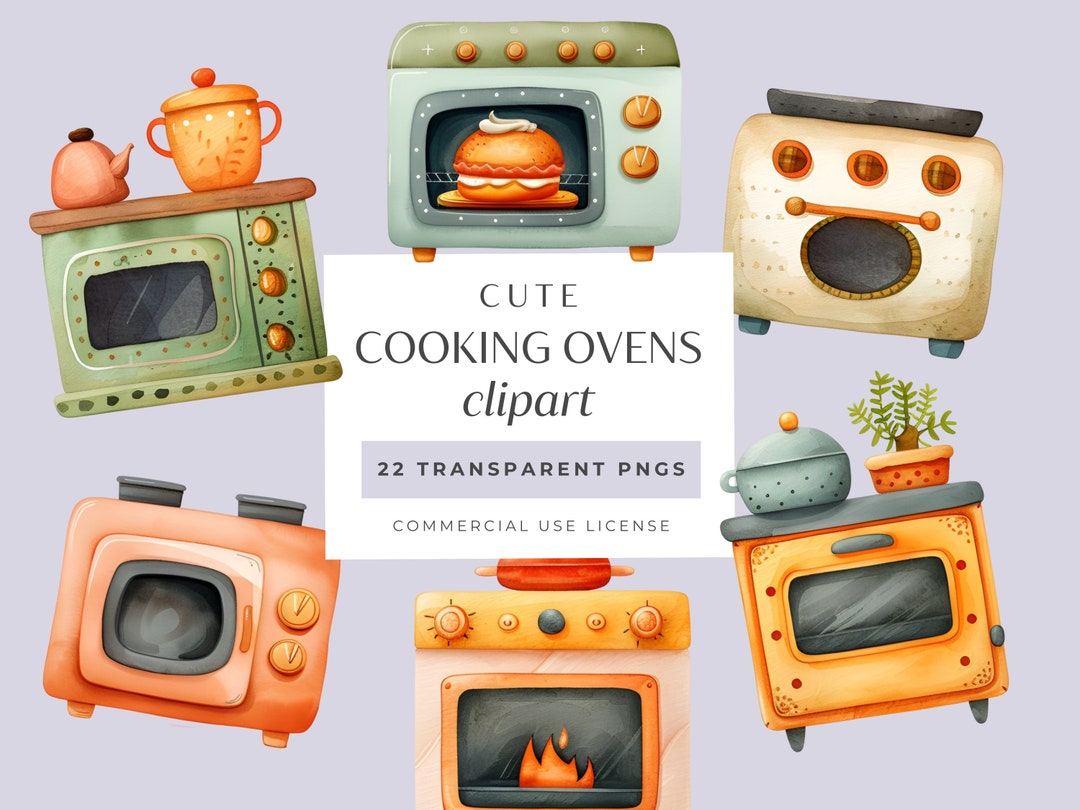 Cute Cooking Oven Clipart, Digital Design for Baking, Colourful Kitchen ...