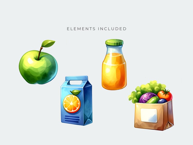 Grocery Shopping Clip Art, Bundle of 12 Transparent Images, Fruit and ...