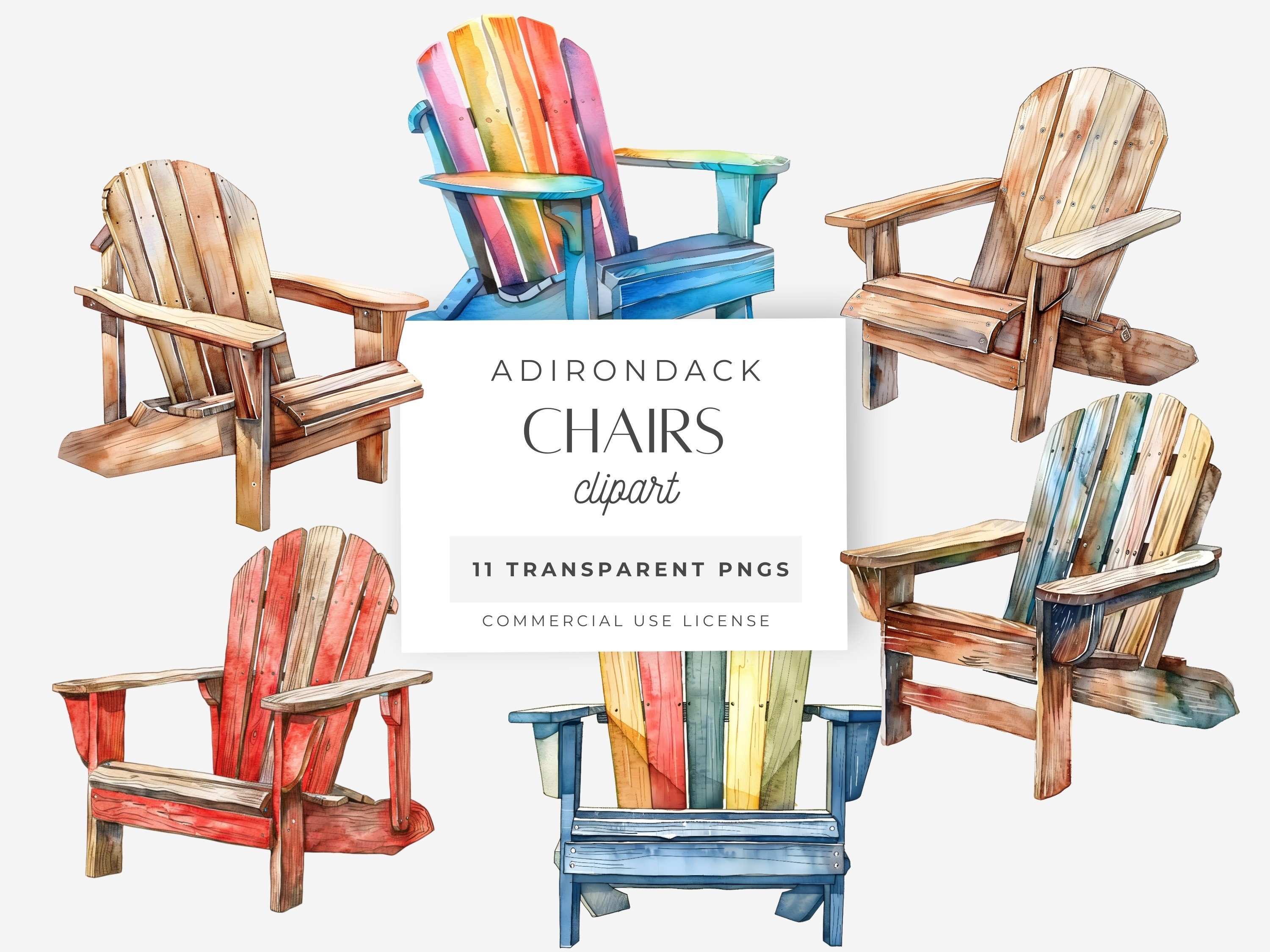 Adirondack Chair Clipart, Bundle of 11 Transparent Pngs, Colourful ...