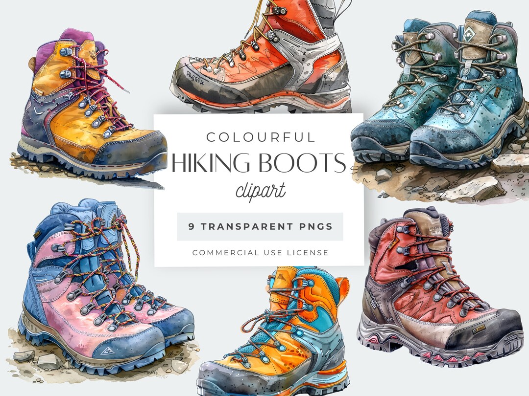 Hiking Boot Clip Art, 9 X Transparent Pngs, Watercolour Walking Boots ...