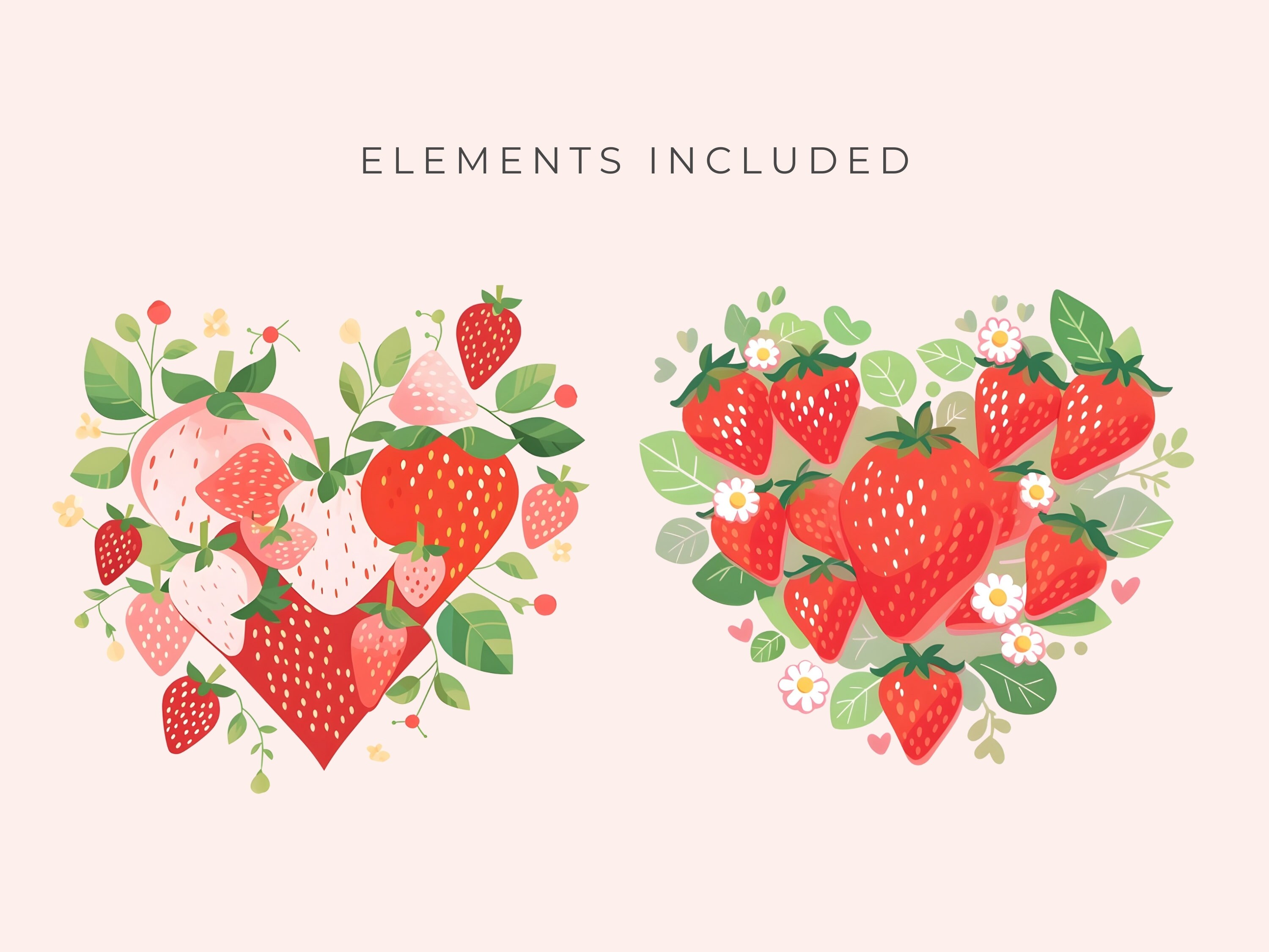 Strawberry Hearts Clipart, Sweet Valentine Clipart Bundle of 8 Images ...