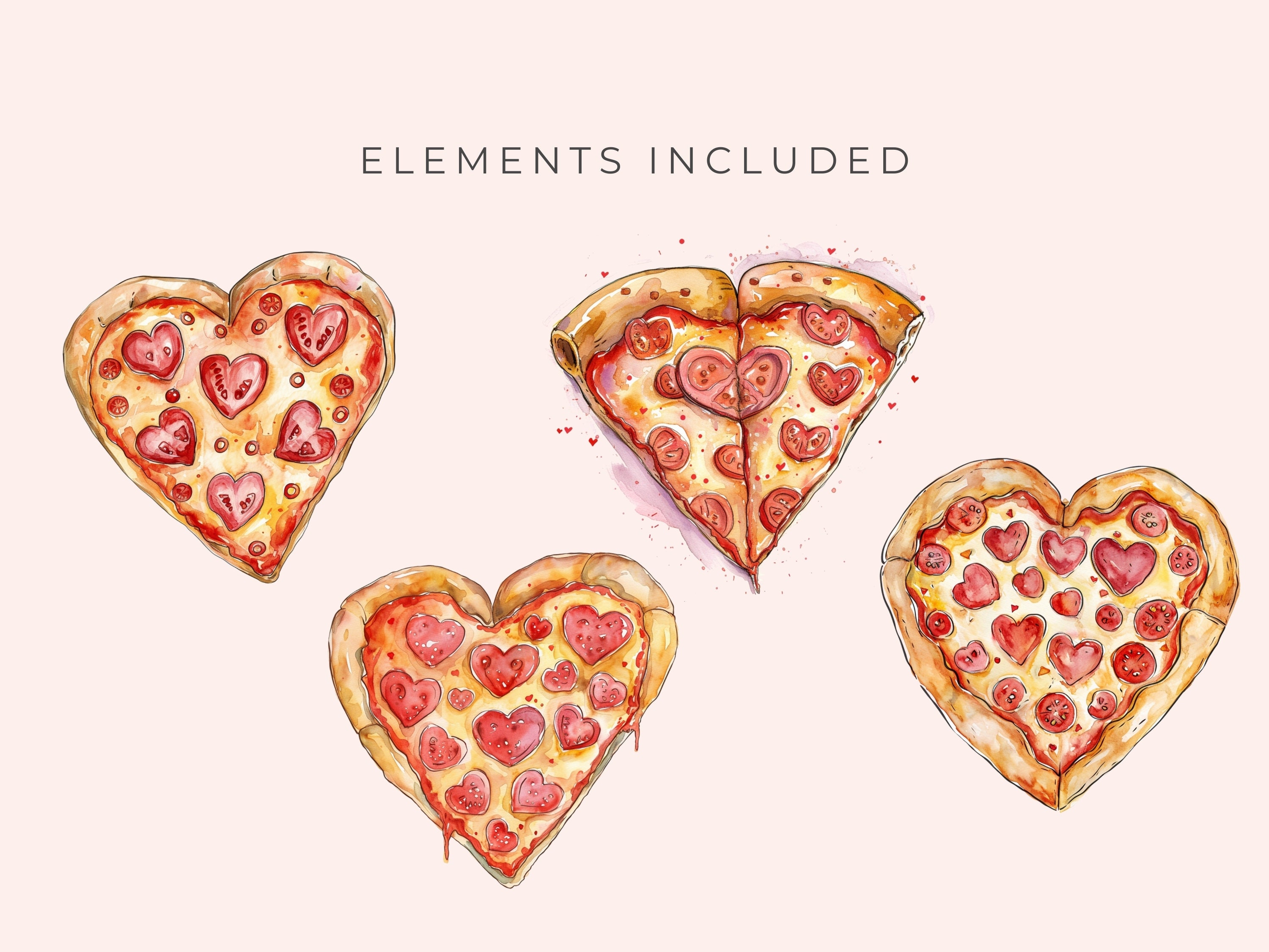 Heart Pizza Clipart, Valentines Day PNG, Pack of 13 Transparent Images ...