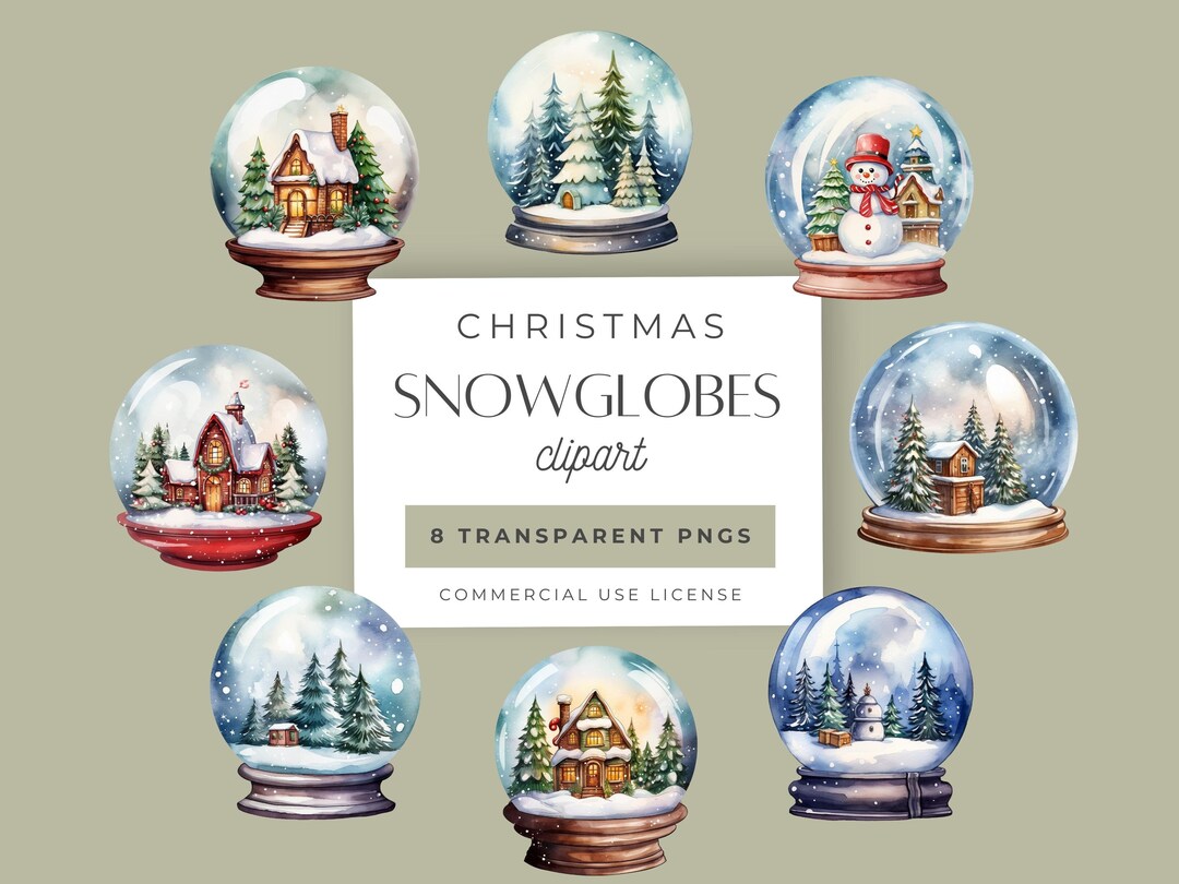 Christmas Snow Globe Watercolour Clipart, Cosy Winter Scene, Cabin Clip ...