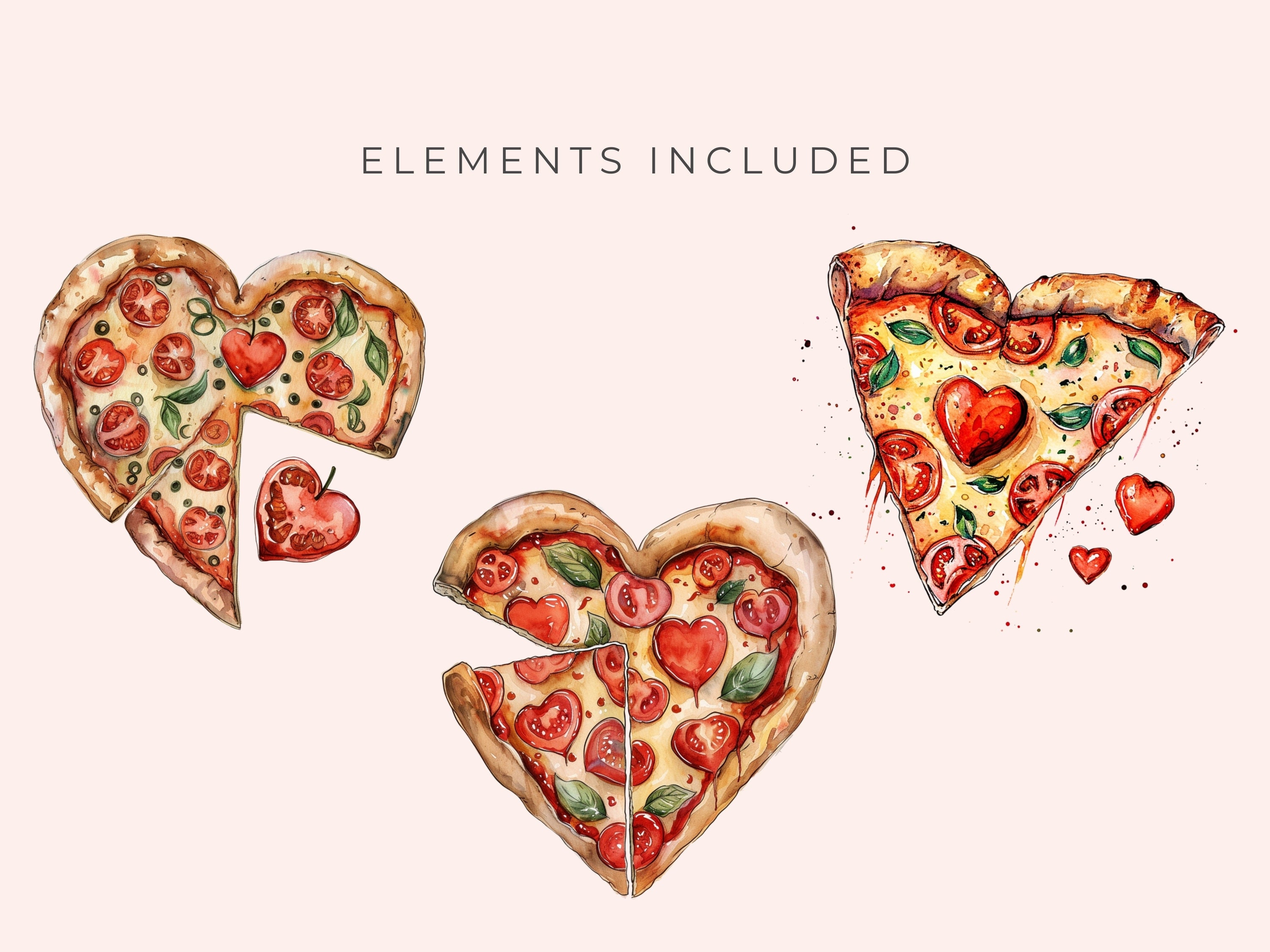 Heart Pizza Clipart, Valentines Day PNG, Pack of 13 Transparent Images ...