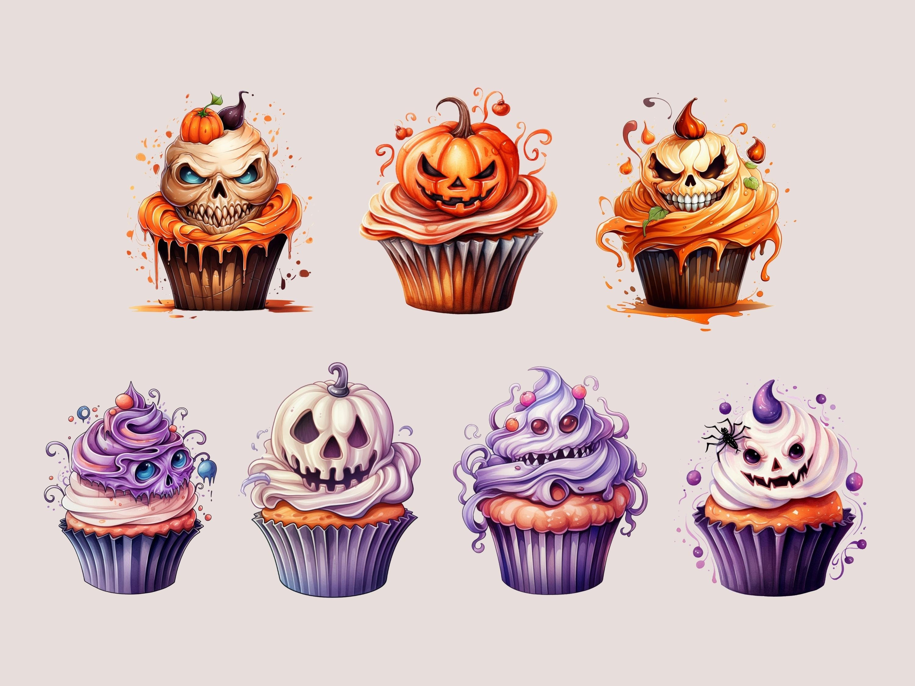Halloween Monster Cupcake Clipart, Spooky Bakery Clipart, Funny ...
