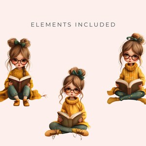 Girl Reading Clipart, Cozy Sweater Watercolor Clipart, Bookworm ...
