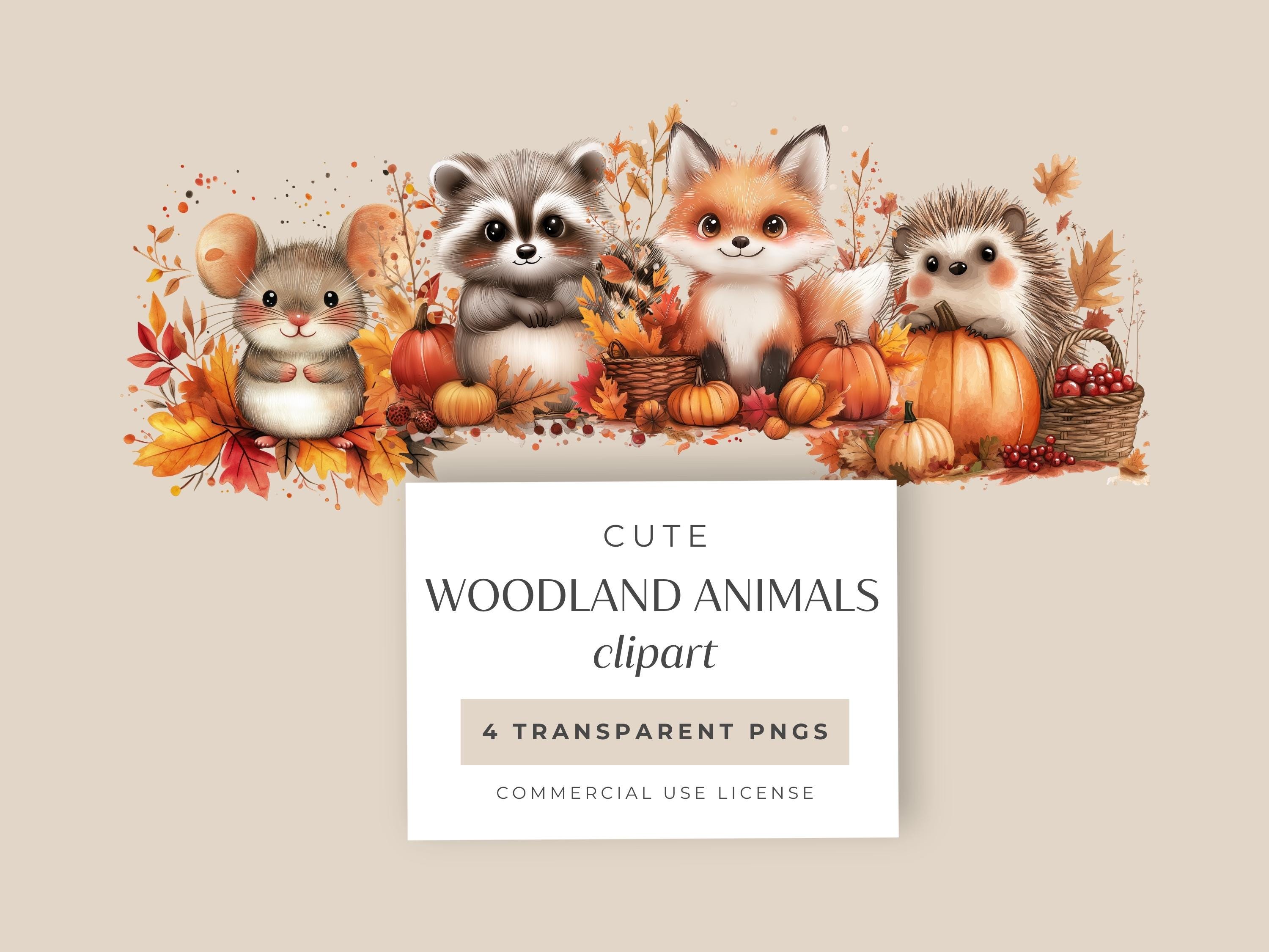 Woodland Animal Clipart Set of 4 PNG Images, Thanksgiving Harvest Scene ...