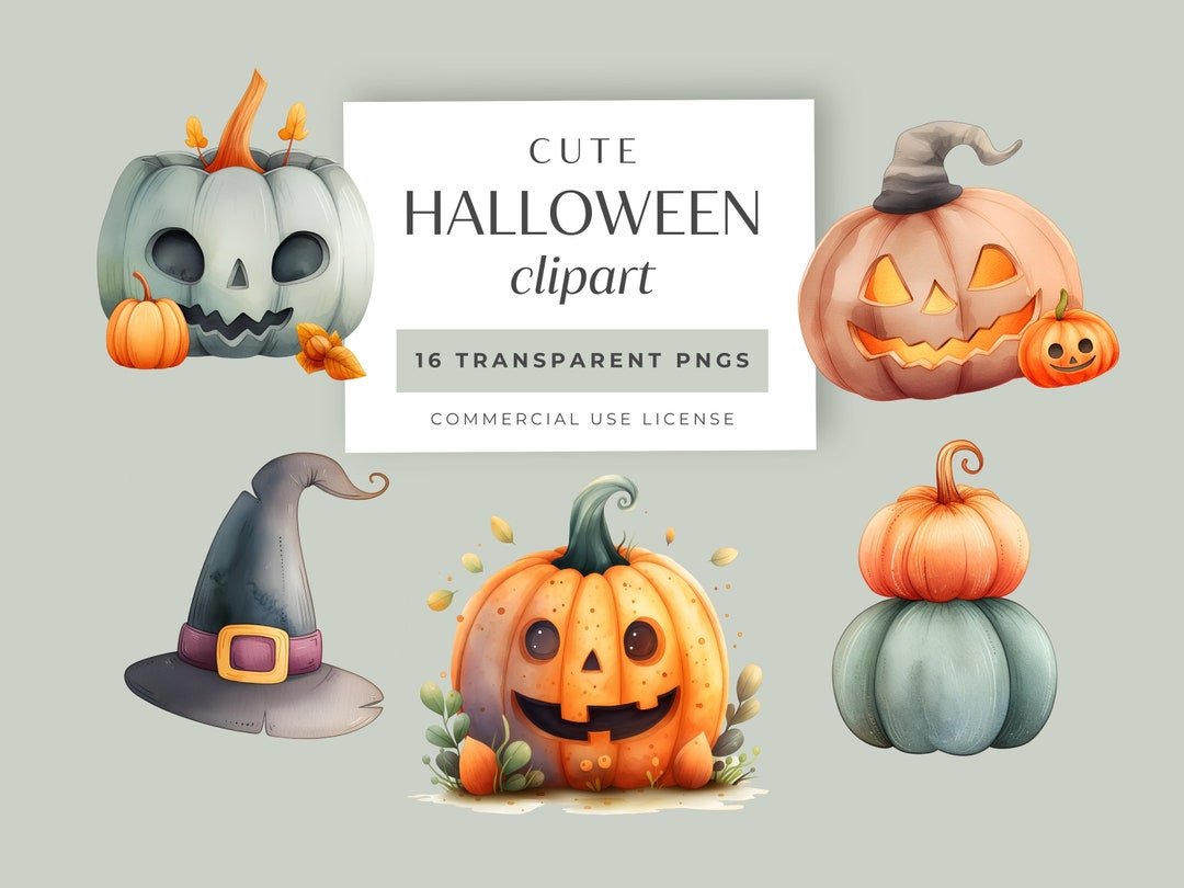Halloween Clipart Cartoon Style, Spooky Season Graphics, 16 X Pastel ...