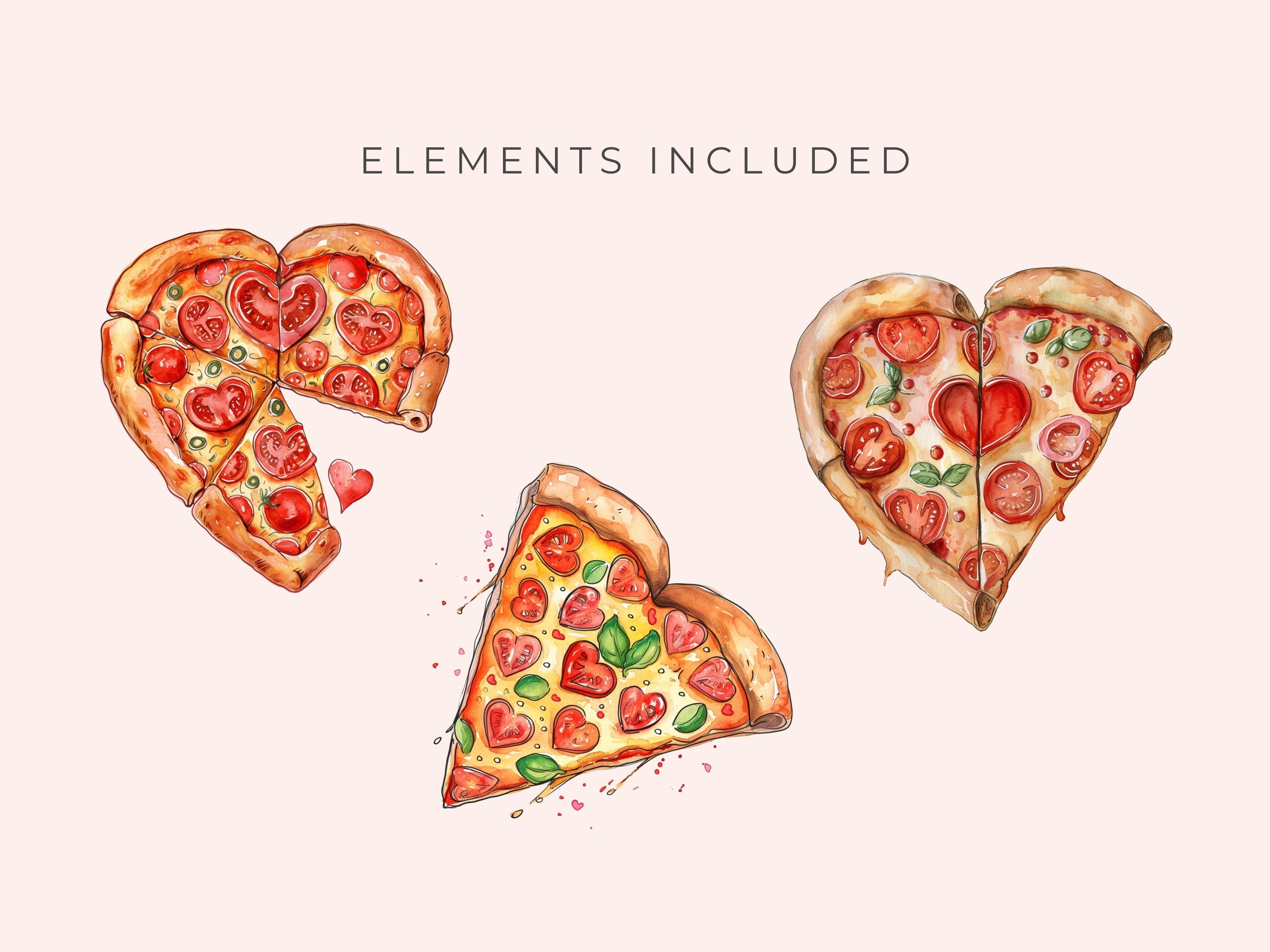 Heart Pizza Clipart, Valentines Day PNG, Pack of 13 Transparent Images ...