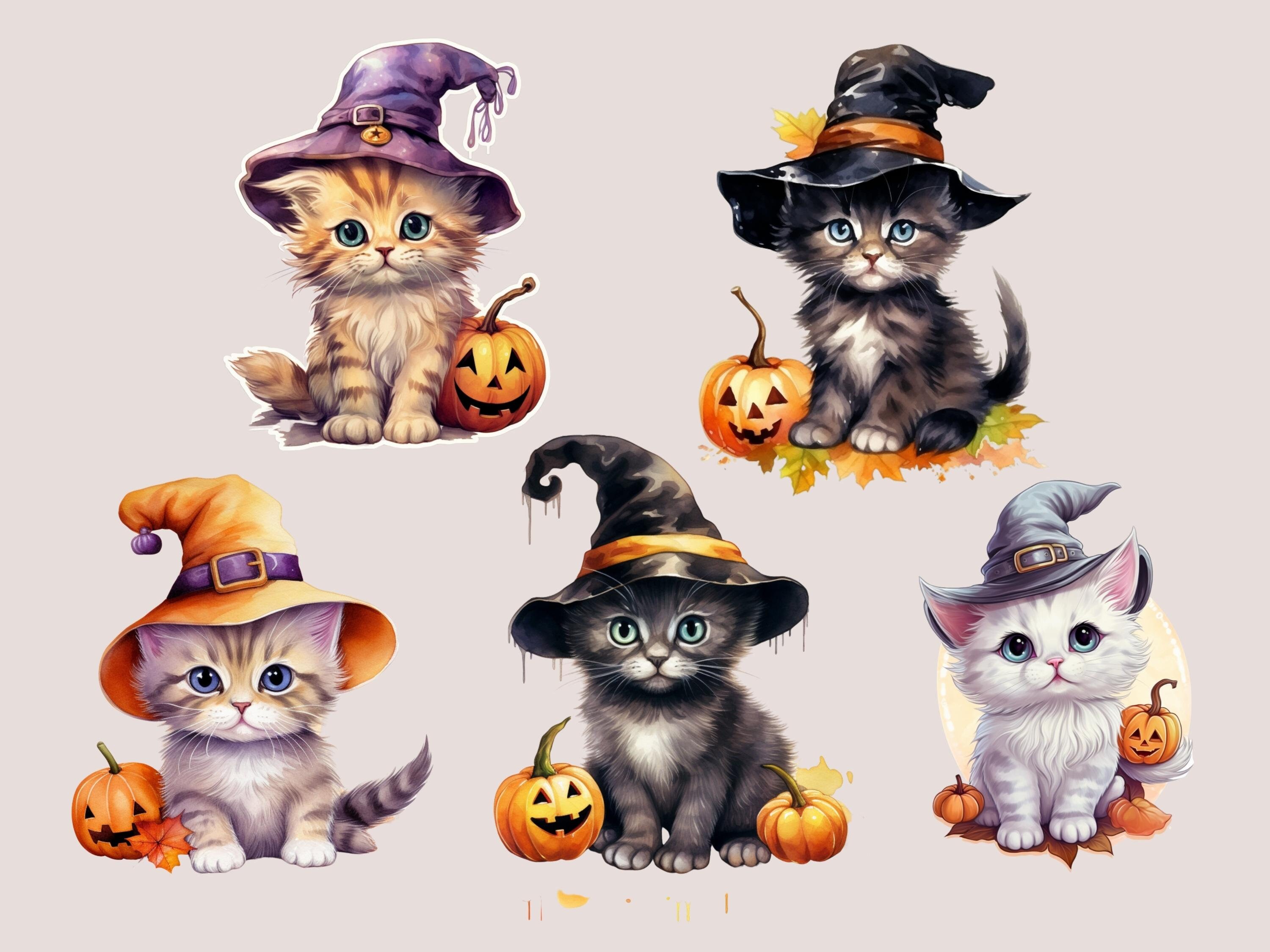 Halloween Kitten Clipart Watercolor Halloween Clipart Cat - Etsy