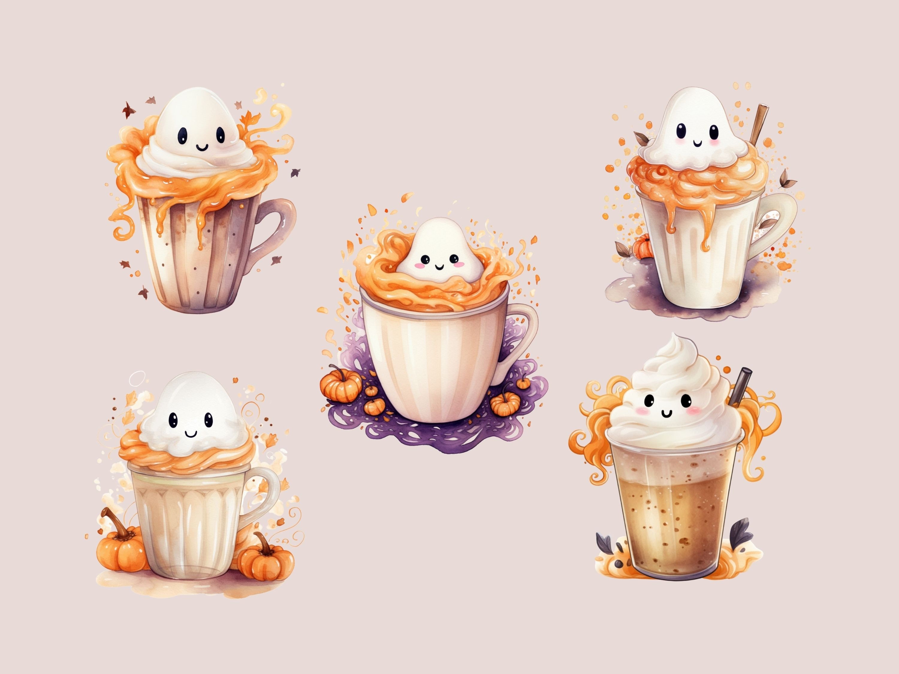 Cute Ghost Coffee Png, Halloween Latte Clipart, Iced Coffee Ghost Png ...