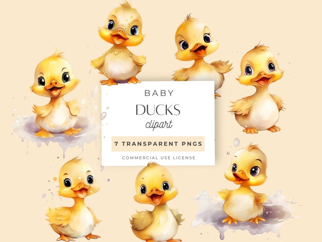 Baby Duck Watercolour Clipart, 7 Cute Yellow Duckling Graphics, Nursery ...