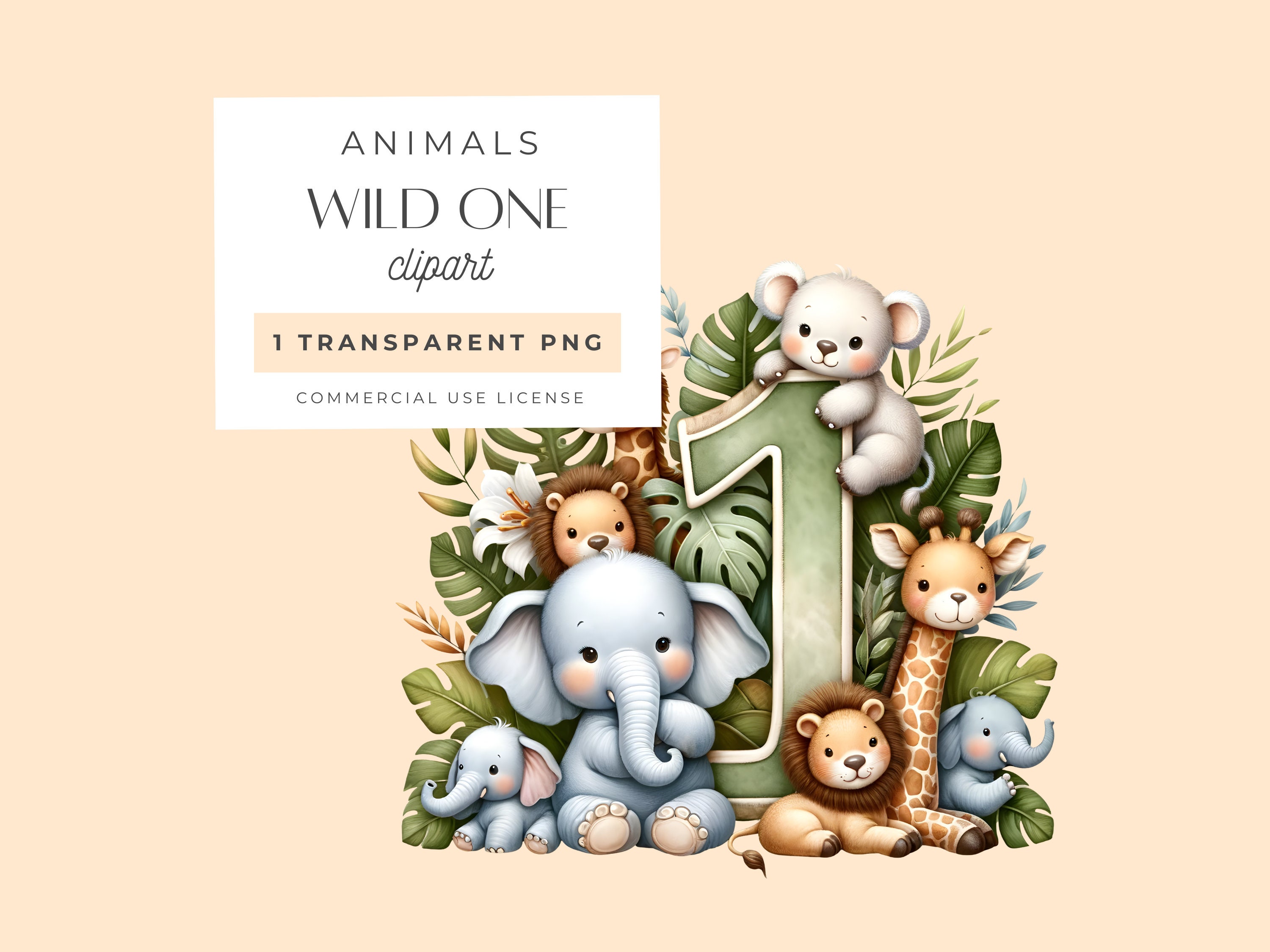 Wild One Clipart, Baby Birthday, Wild One Safari Animals PNG, First ...
