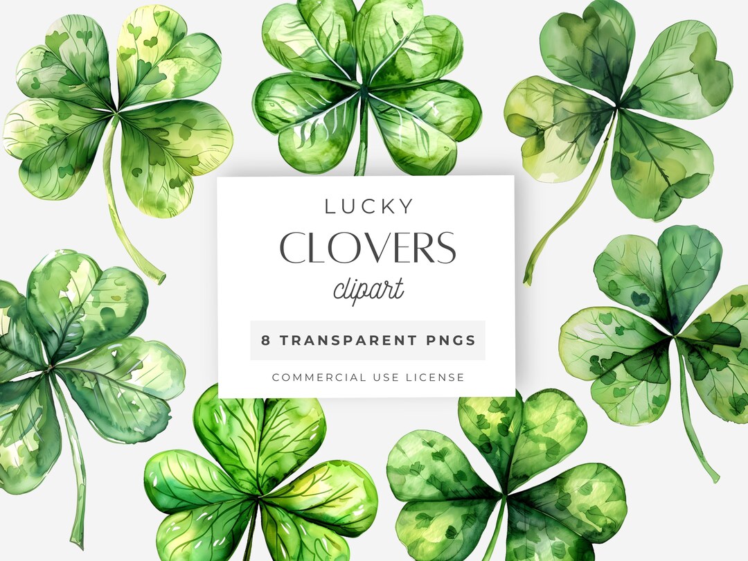 Four Leaf Clover Clipart, Watercolour Shamrock PNG, St Patrick's Day ...