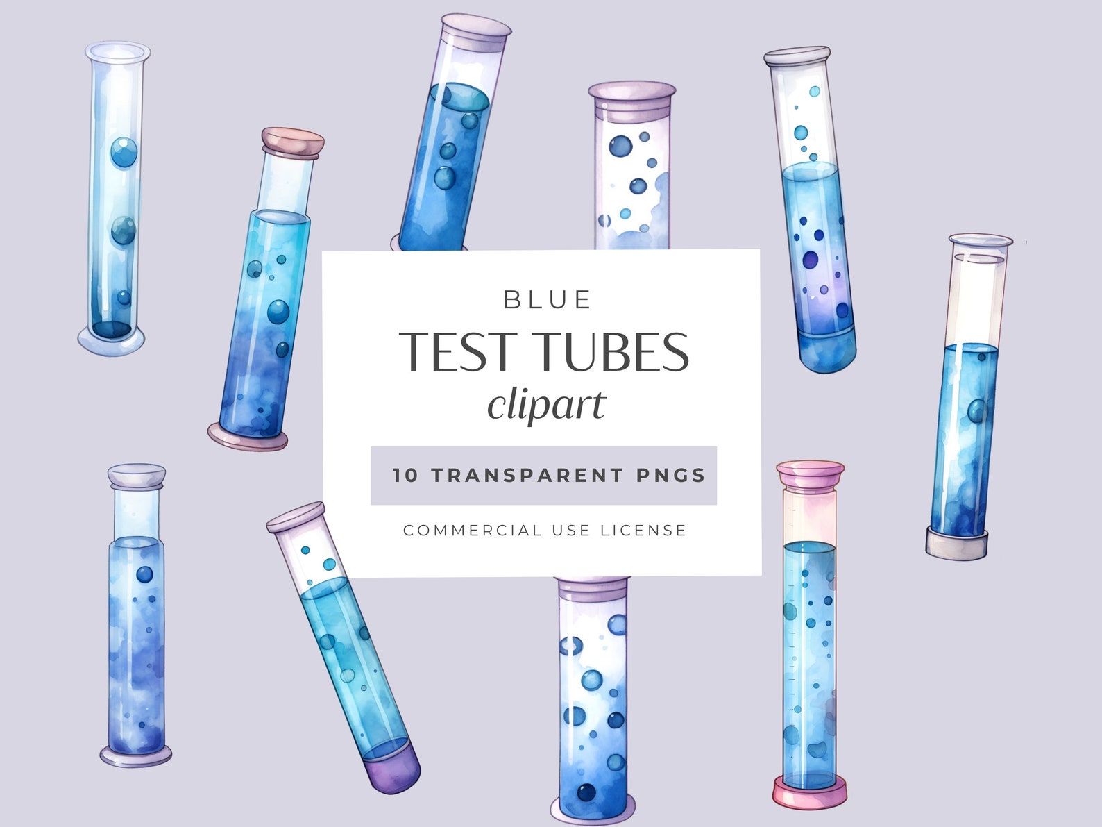 Blue Test Tube Clipart, Pack of 10 Transparent Pngs, Science Class ...