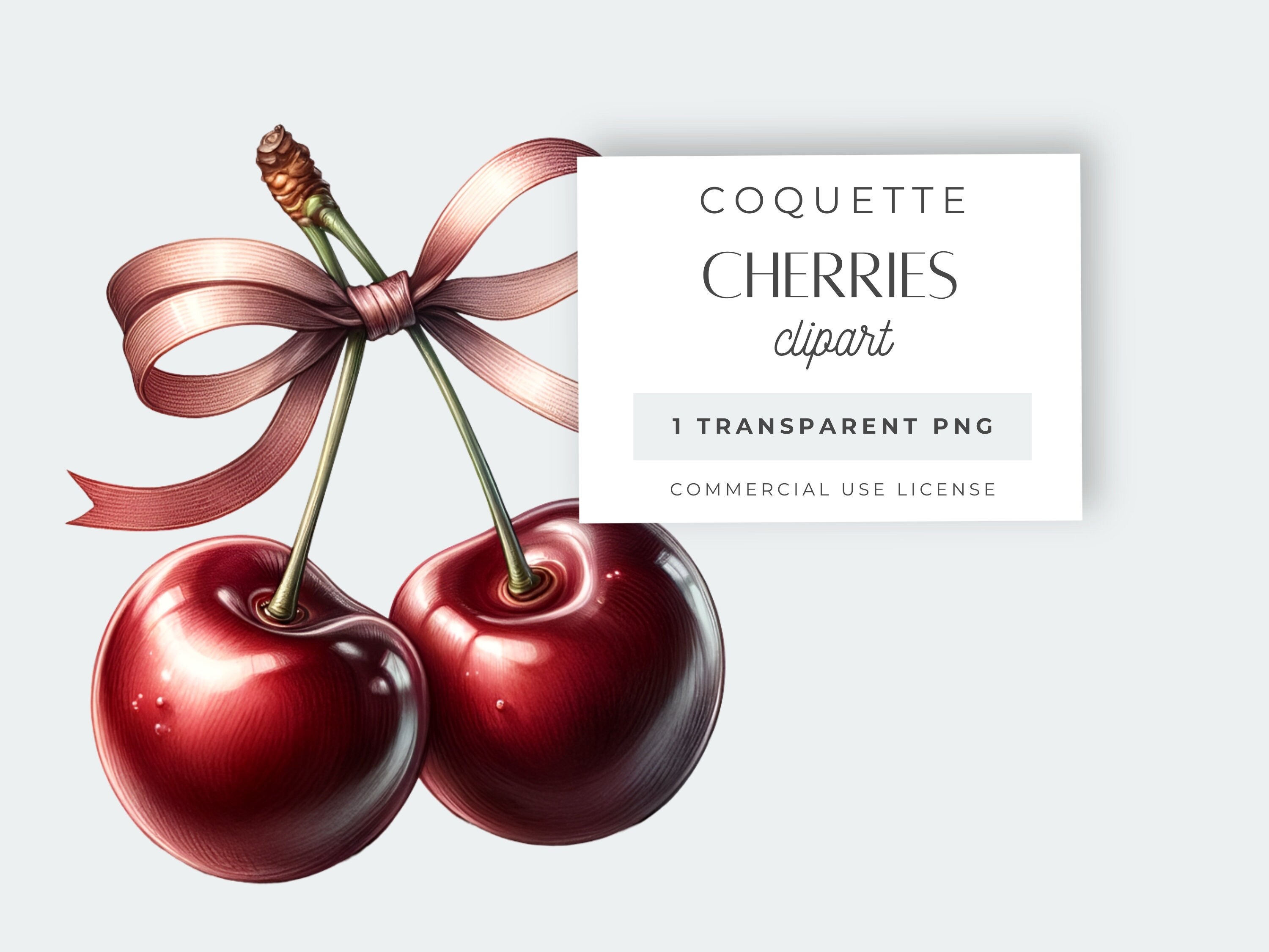 Cherry Coquette Bow Clipart, Cute Fruit, Pink Bow Aesthetic, Glazed ...