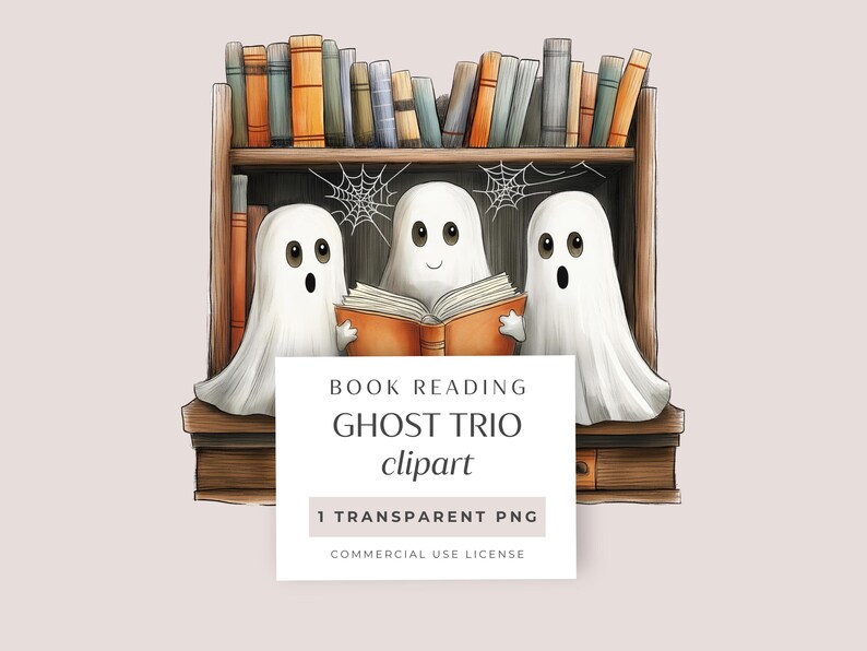 Bookshelf Ghosts Clipart, Spooky Book Club Design, Library Craft ...