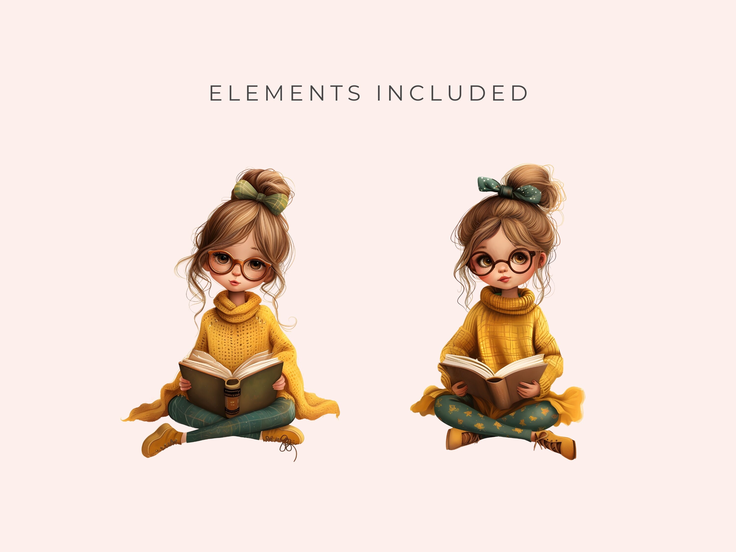Girl Reading Clipart, Cozy Sweater Watercolor Clipart, Bookworm ...