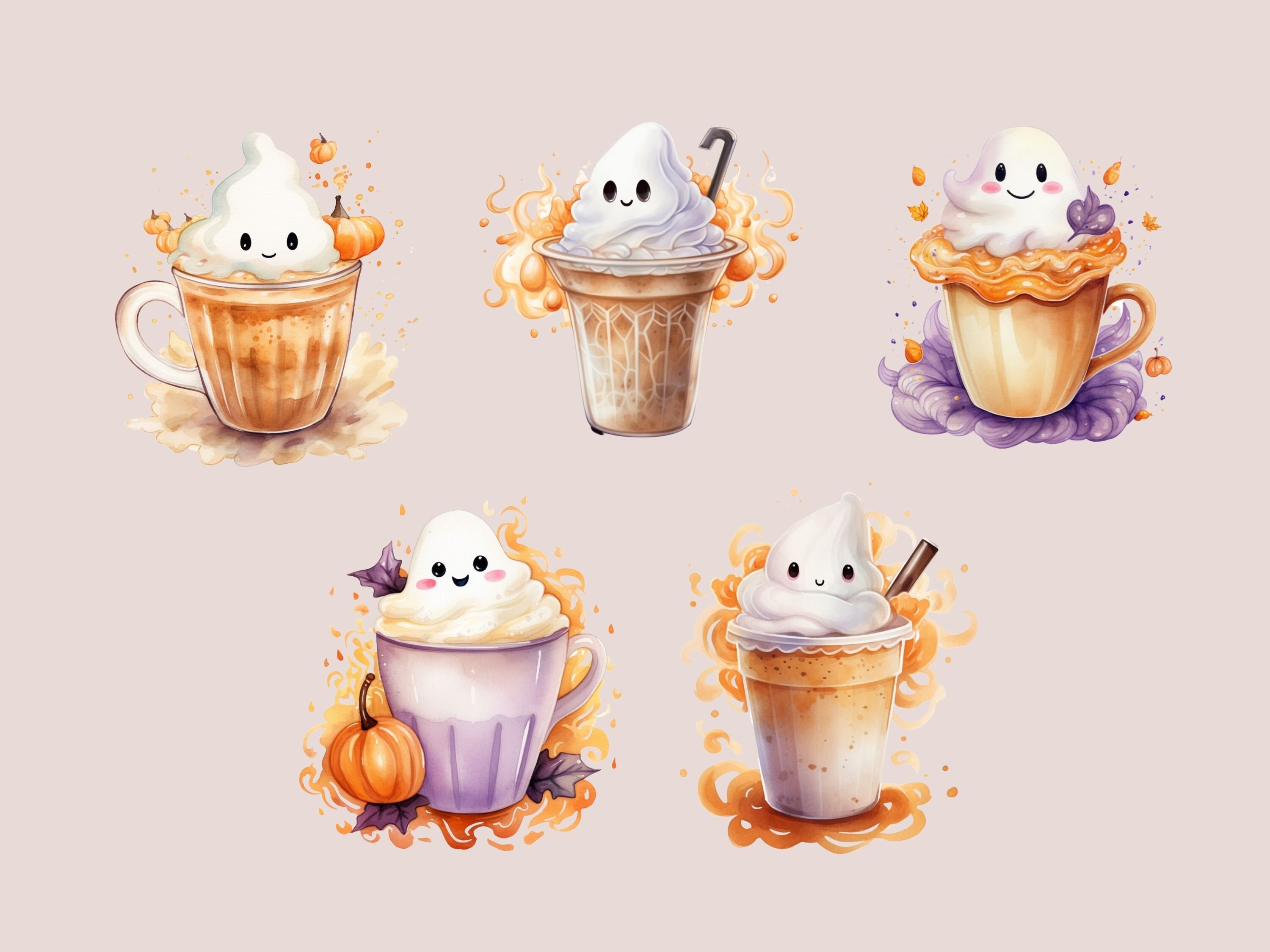 Cute Ghost Coffee Png, Halloween Latte Clipart, Iced Coffee Ghost Png ...