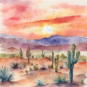 Desert Sunset Watercolor Image Bundle, Watercolor Images, Desert ...