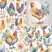 4 Whimsical Chicken Watercolor Bundle, Watercolor Images, Flowers ...